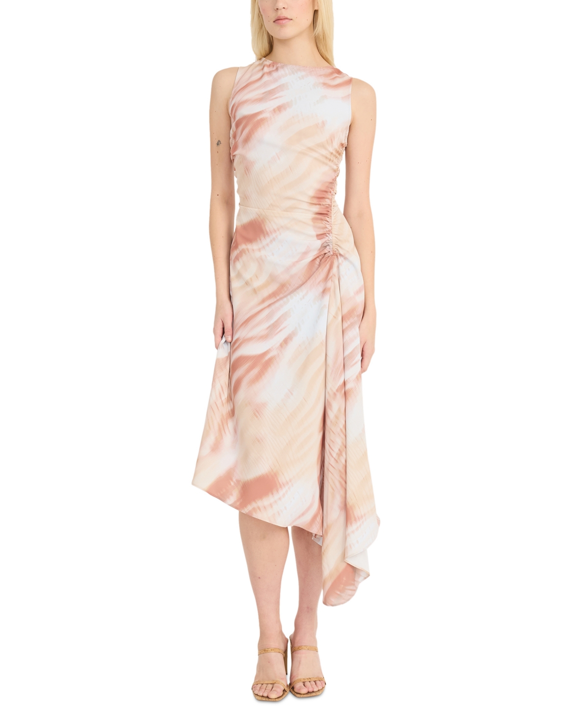Click here for Luxely Womens Printed Ruched Asymmetrical Midi Dre... prices