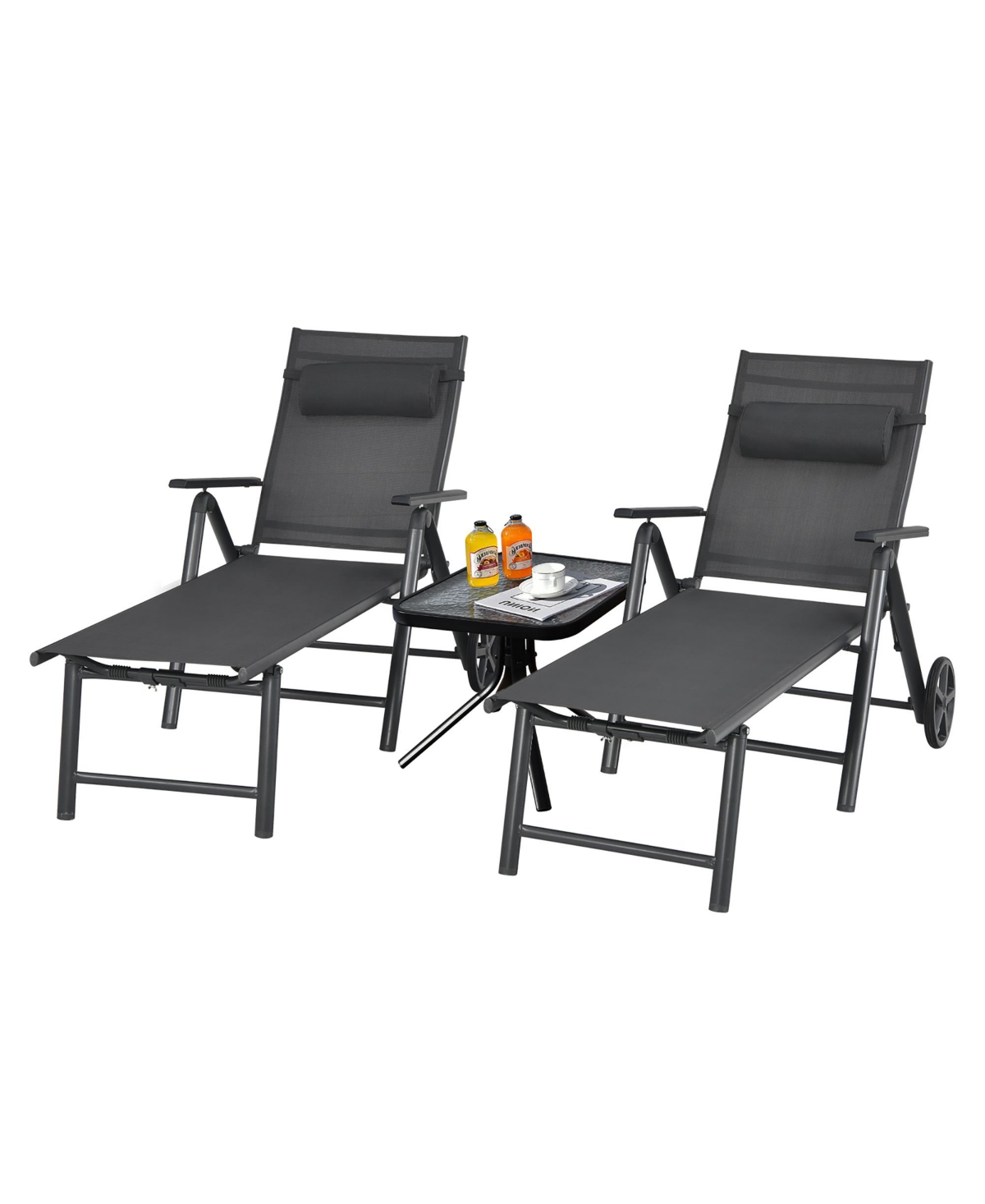 Click here for 2PCS Patio Lounge Chair W/ Wheels Neck Pillow Alum... prices