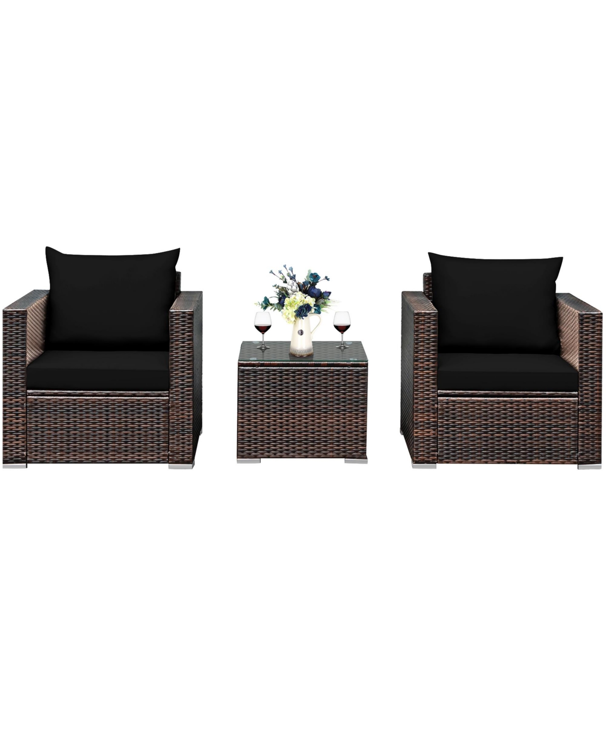 Click here for Gymax 3 Piece Outdoor Patio Rattan Conversation Fu... prices