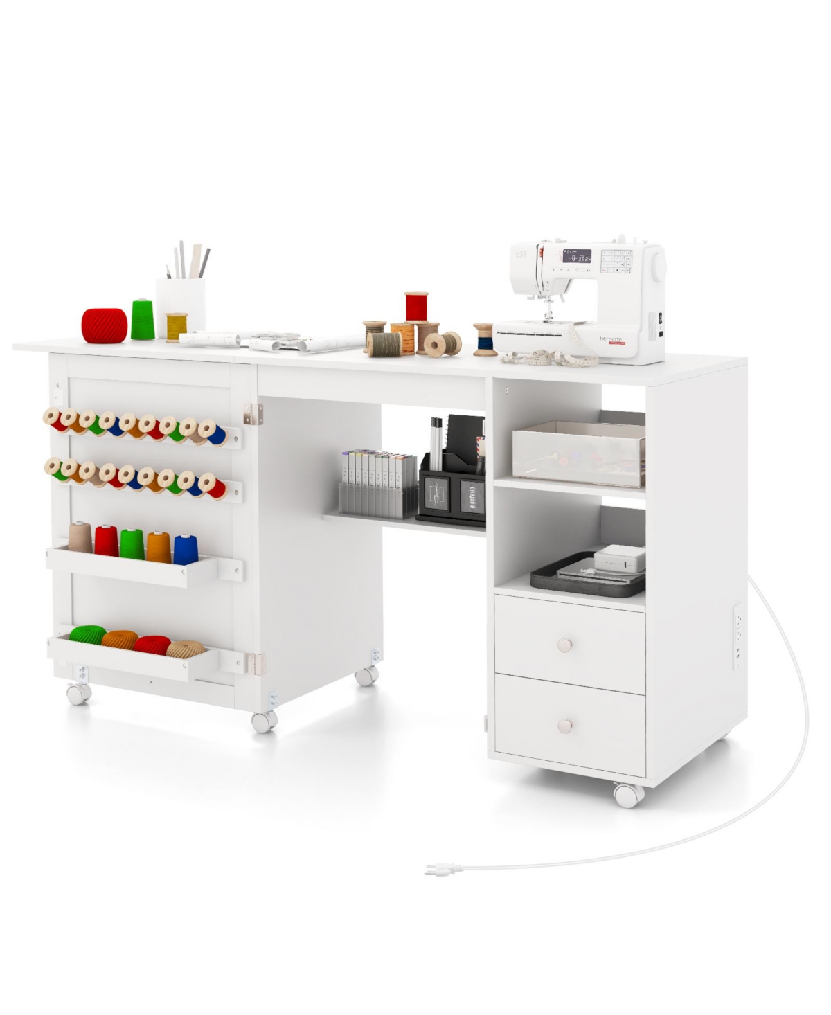 Click here for Folding Sewing Table with Charging Station and Sto... prices