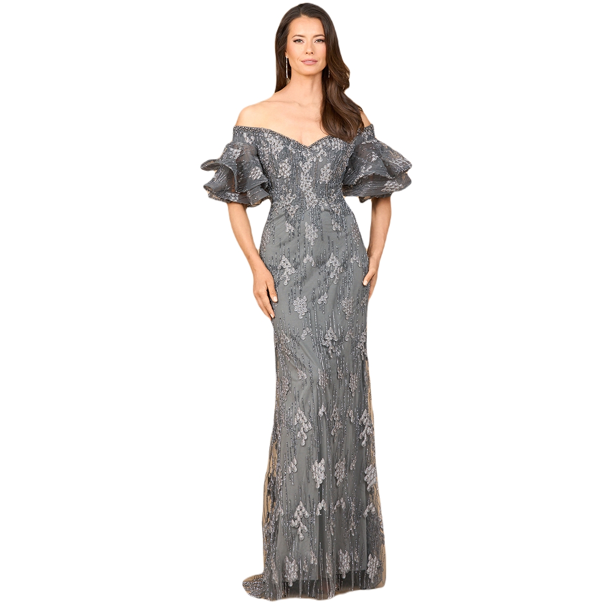 Click here for Lara Womens Off Shoulder Mermaid Gown - Grey prices