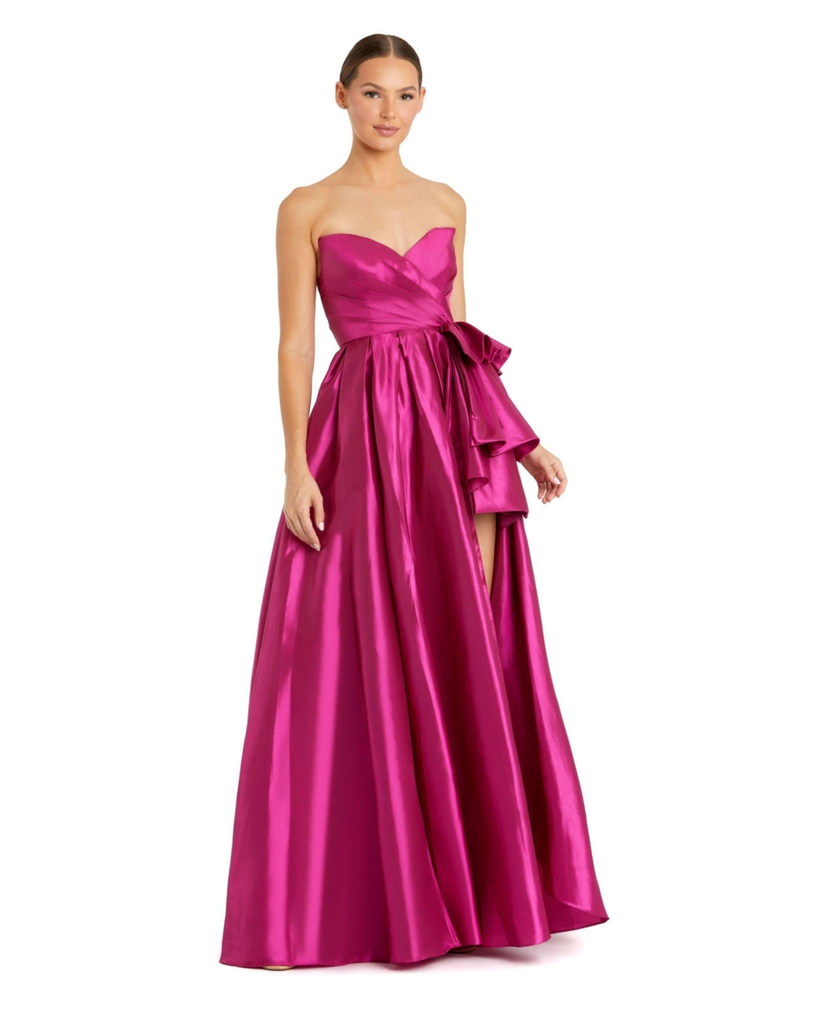 Mac Duggal Womens Strapless Taffeta Gown With Ruffle Detail - Hot pink