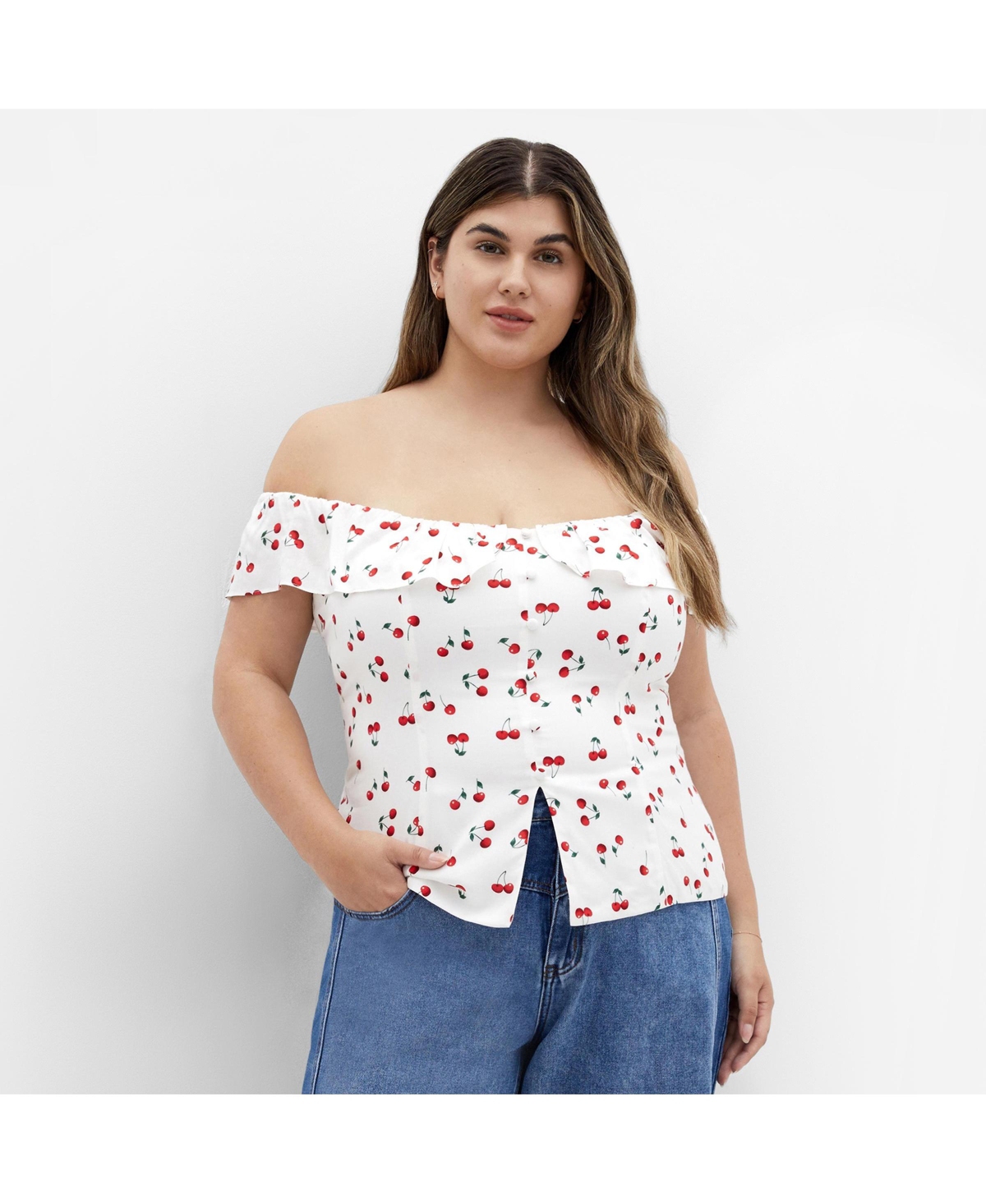 Click here for City Chic Plus Size Bella Top - Ivory cherry prices