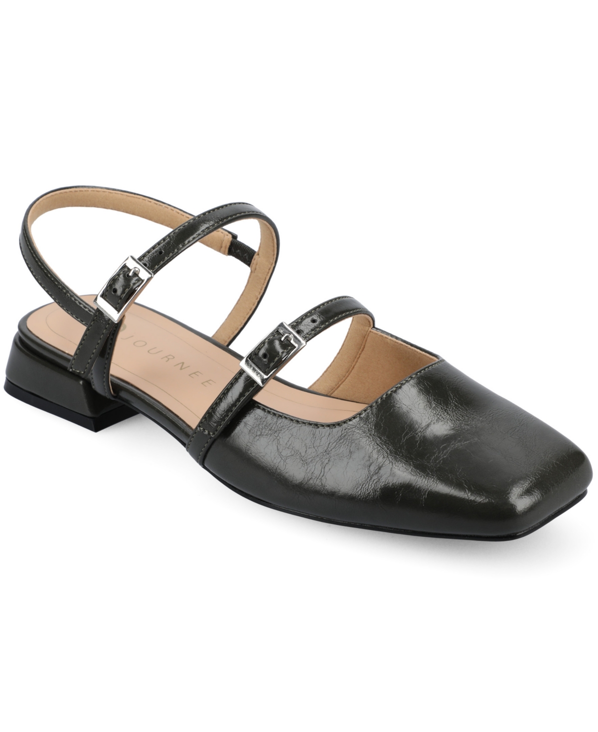 Journee Collection Womens Gretchenn Multi Strap Square Toe Mary Jane Flats - Olive