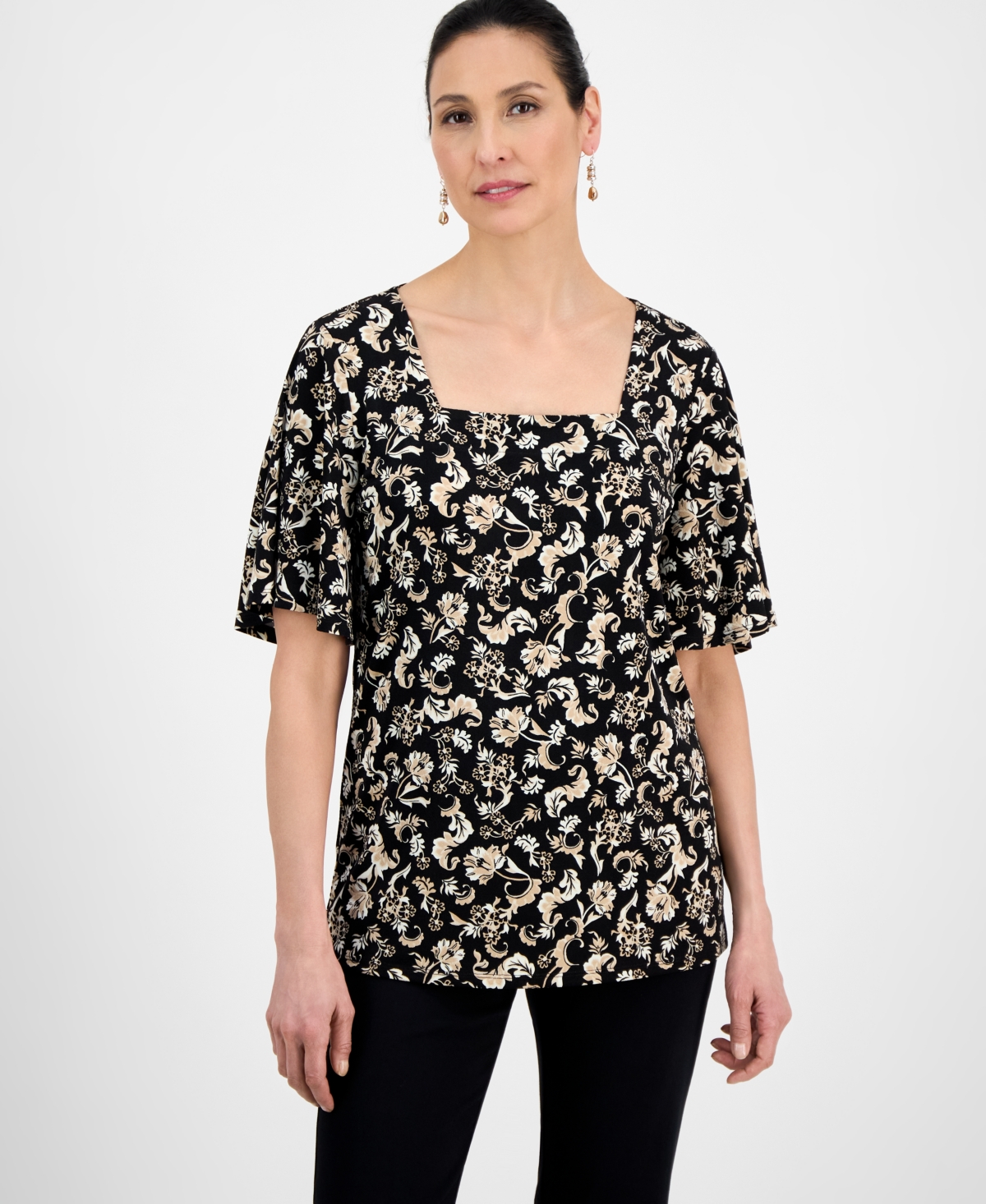Click here for Jm Collection Womens Flutter-Sleeve Square Neck To... prices