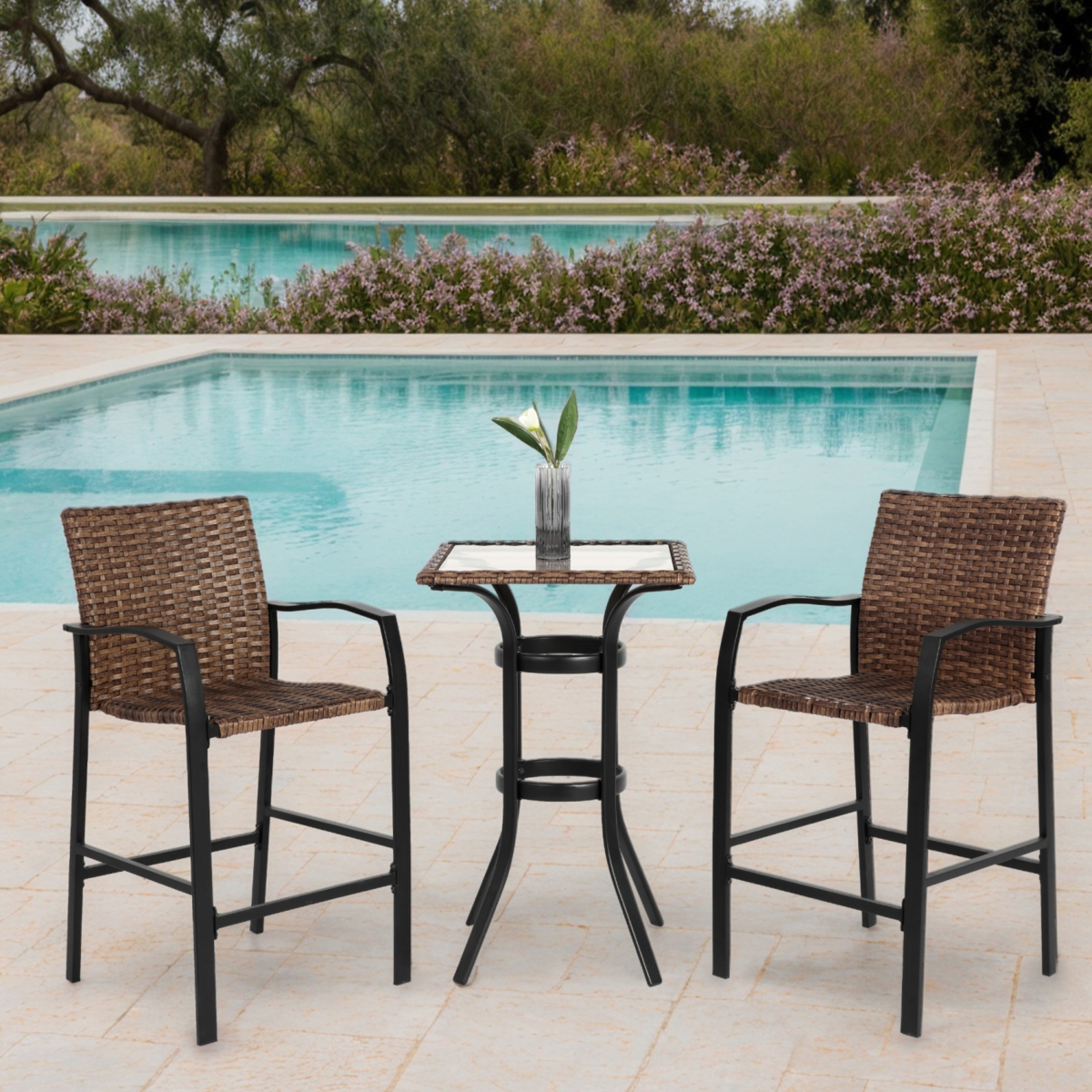 Click here for Streamdale 3-Piece Outdoor Rattan Bar Set  Glass T... prices