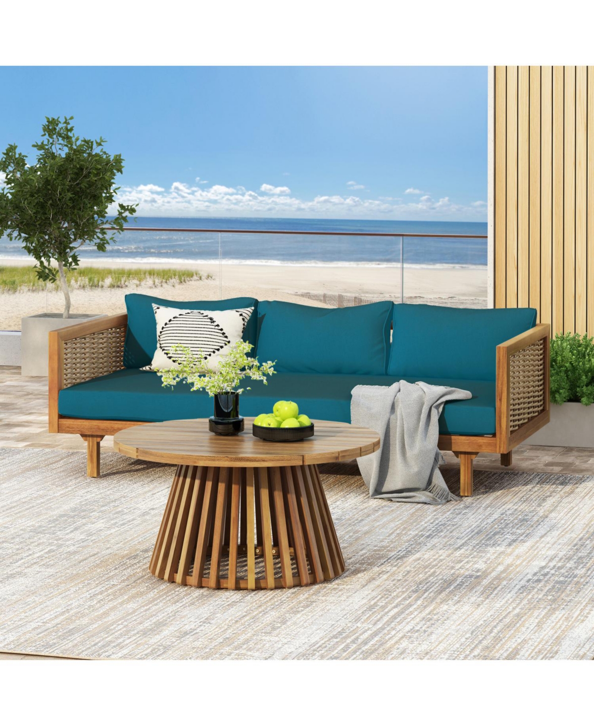 Click here for Streamdale Acacia Wood 3-Seater Daybed & Coffee Ta... prices
