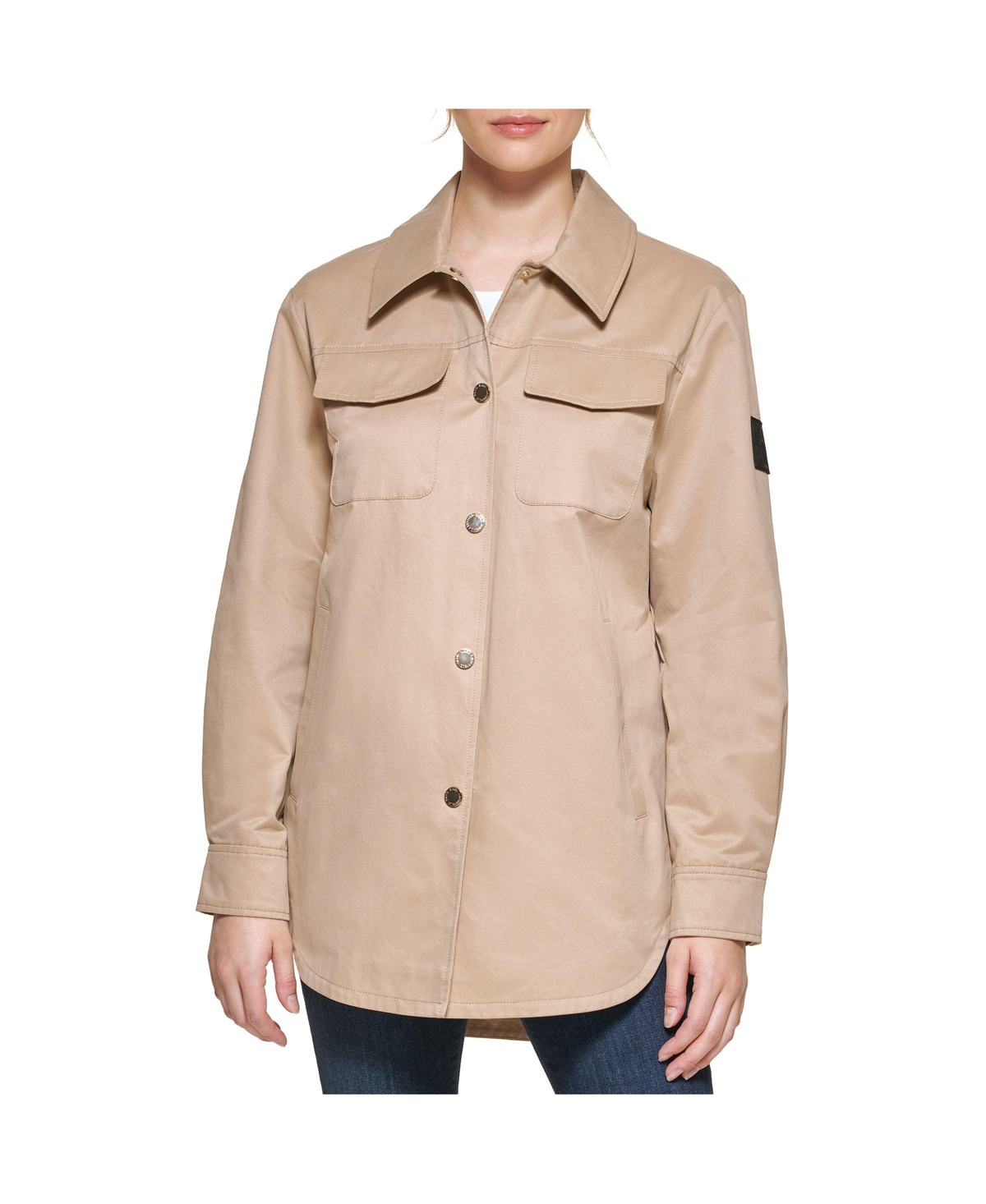 Karl Lagerfeld Paris Womens Oversized Shirt Jacket - Khaki
