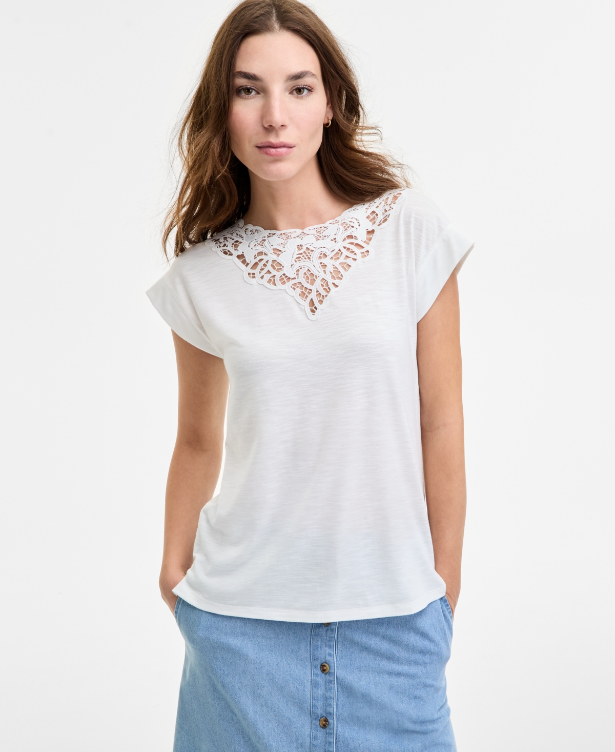 Click here for Jones New York Womens Lace-Inset Dolman Short-Slee... prices