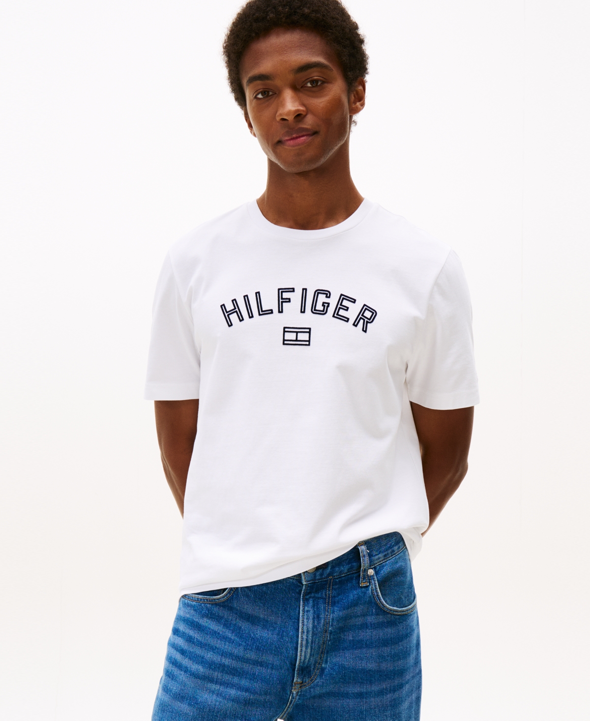 Click here for Tommy Hilfiger Mens Flocked Logo T-Shirt - White prices