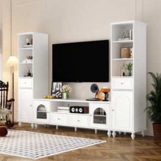 TV stand with 4 drawers and 4 doors, white wooden media console, multi ...