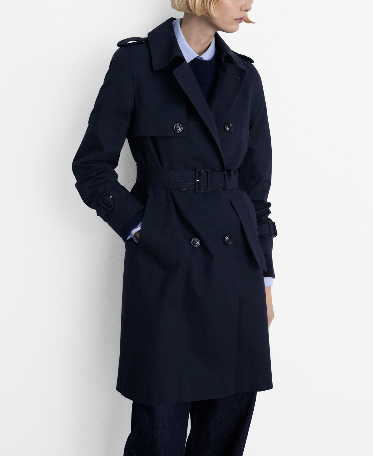 Mango Women's Belted Classic Trench Coat In Dark Navy | ModeSens