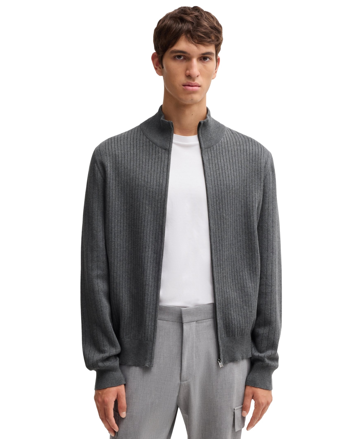 Click here for Boss by Hugo Boss Mens Knit Pinstripe Zip-Up Cardi... prices