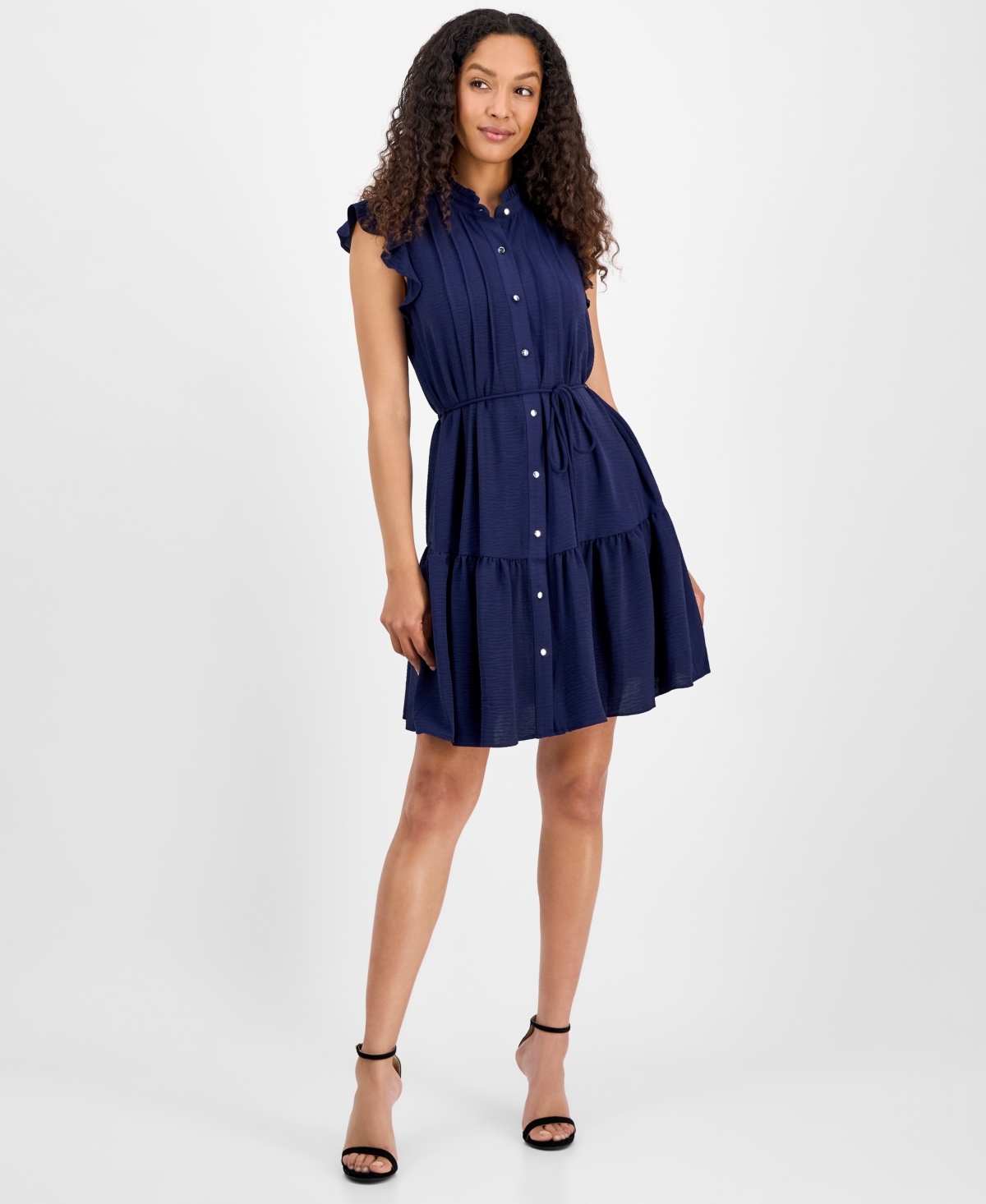 Click here for julia jordan Womens High-Neck Tie-Wast Tiered Shir... prices