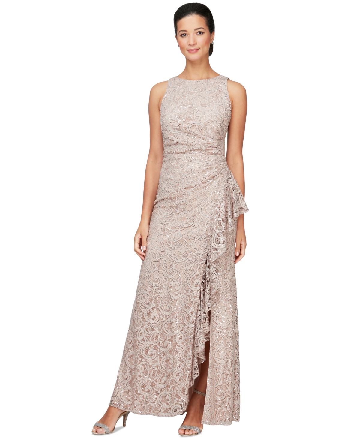 Click here for Alex Evenings Sequin Lace Cascading Ruffle Gown -... prices