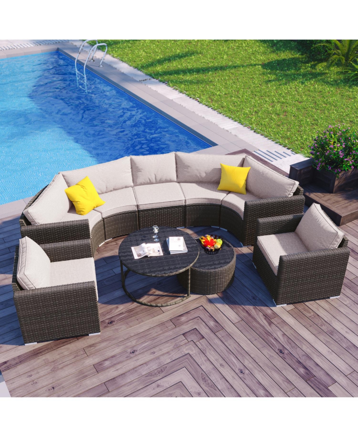 Click here for Streamdale 9-Pieces Outdoor Half-moon Patio Sofa S... prices