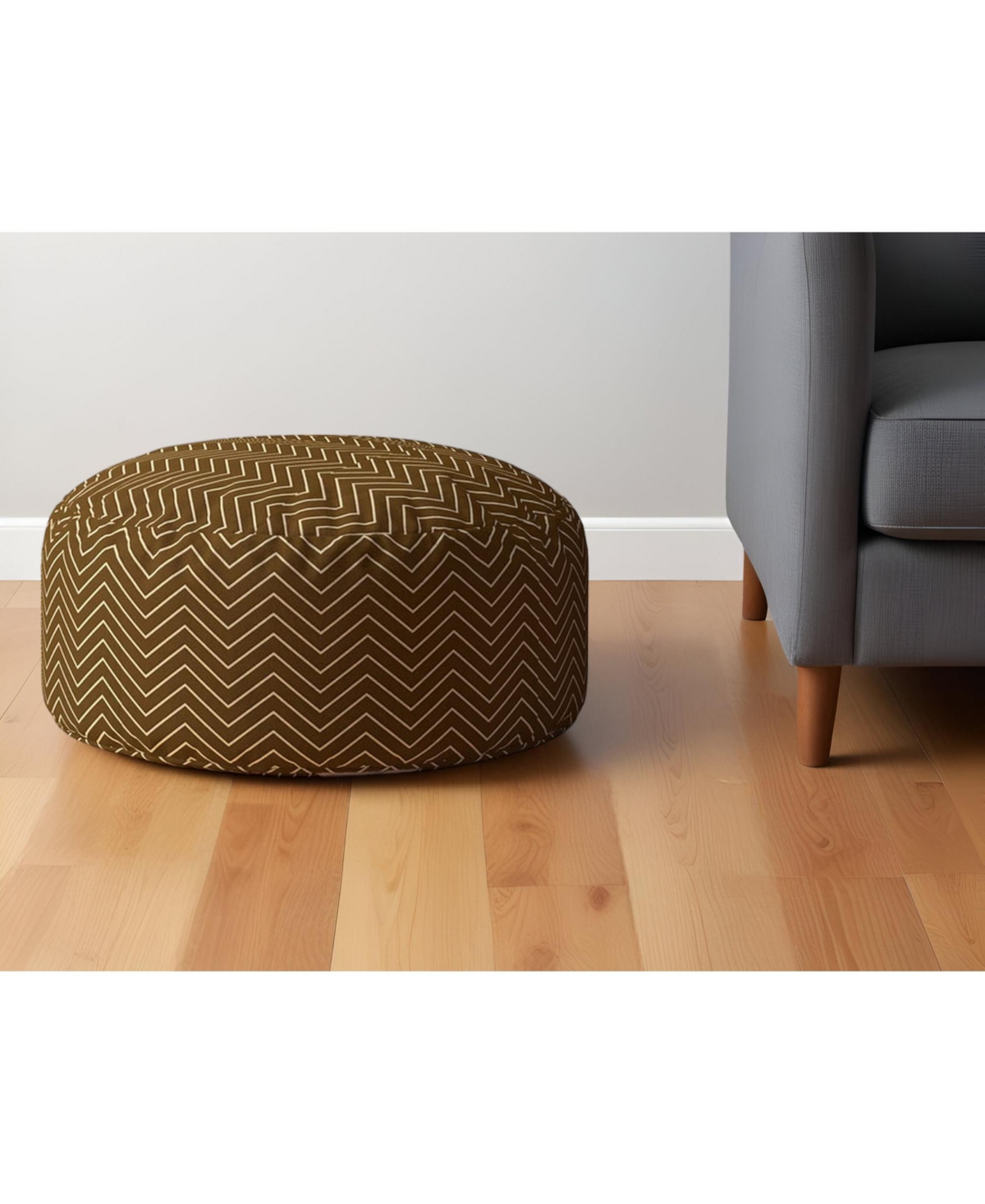 Click here for 24 Brown Cotton Round Chevron Pouf Ottoman - Multi prices