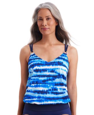 ShapeSolver Women's Tiger Sunrise V-Neck Blouson Ring Tankini Swimsuit ...