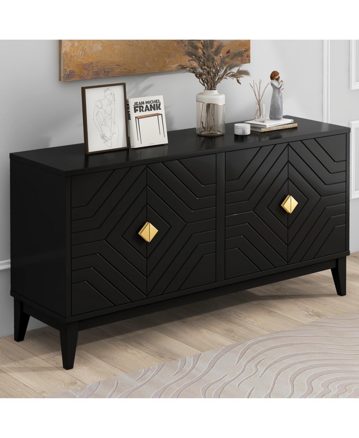 Click here for Streamdale 4-Door Black Sideboard Cabinet with Gol... prices