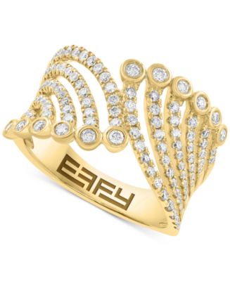 EFFY® Diamond Curved Multirow Statement Ring (3/4 ct. t.w.) in 14k Gold - Macy's