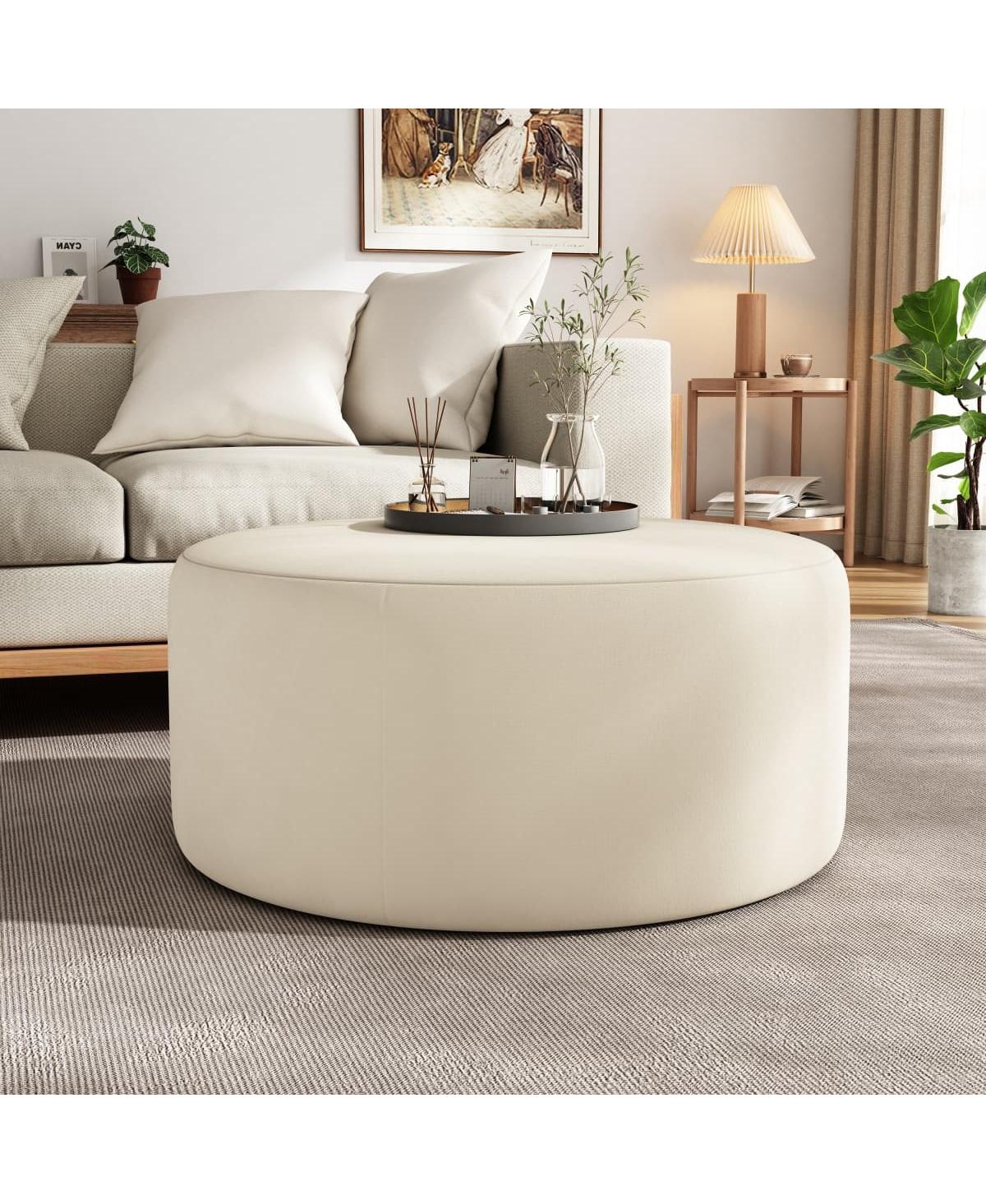 Click here for Round Velvet Upholstered Ottoman Modern Minimalist... prices