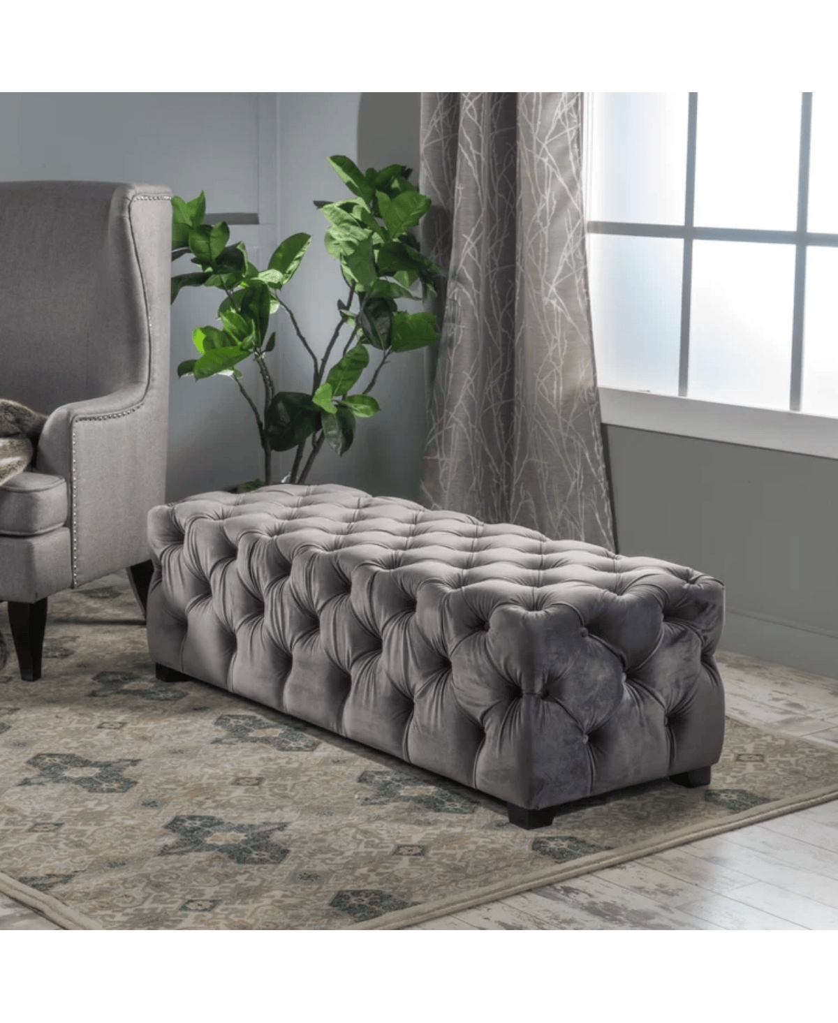 Click here for Tufted Velvet Ottoman Bench with Diamond Stitching... prices