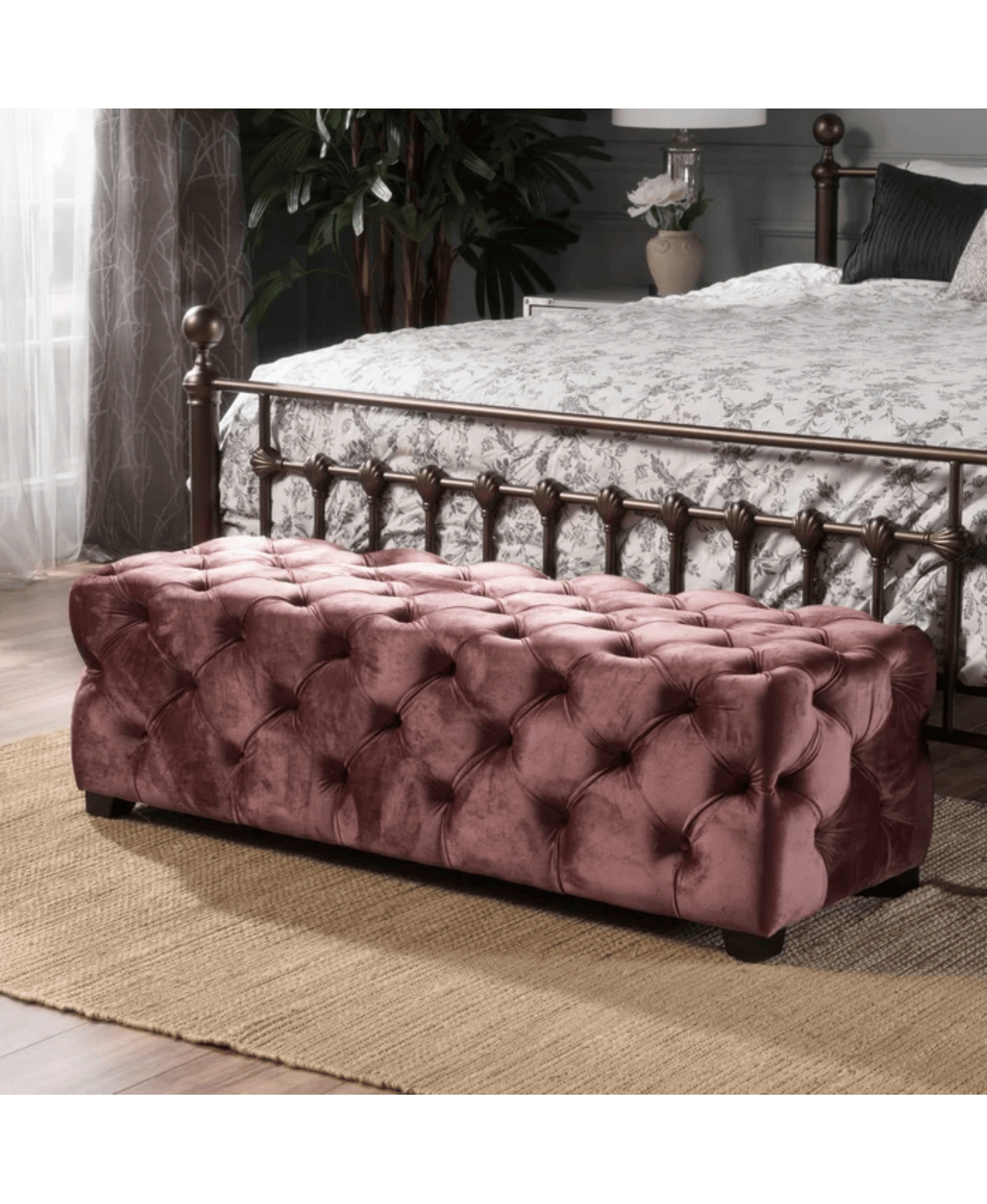 Click here for Tufted Velvet Ottoman Bench with Diamond Stitching... prices