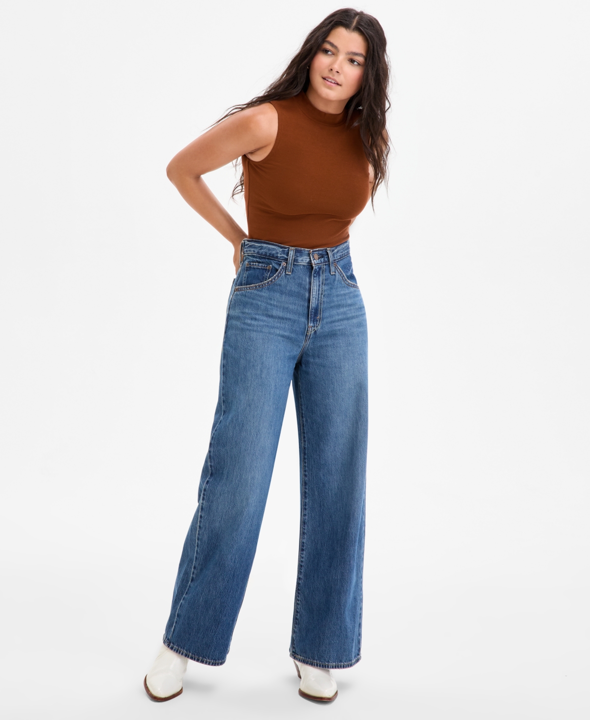 Click here for Levis Womens Cinch-Waist Lightweight Baggy Jeans -... prices