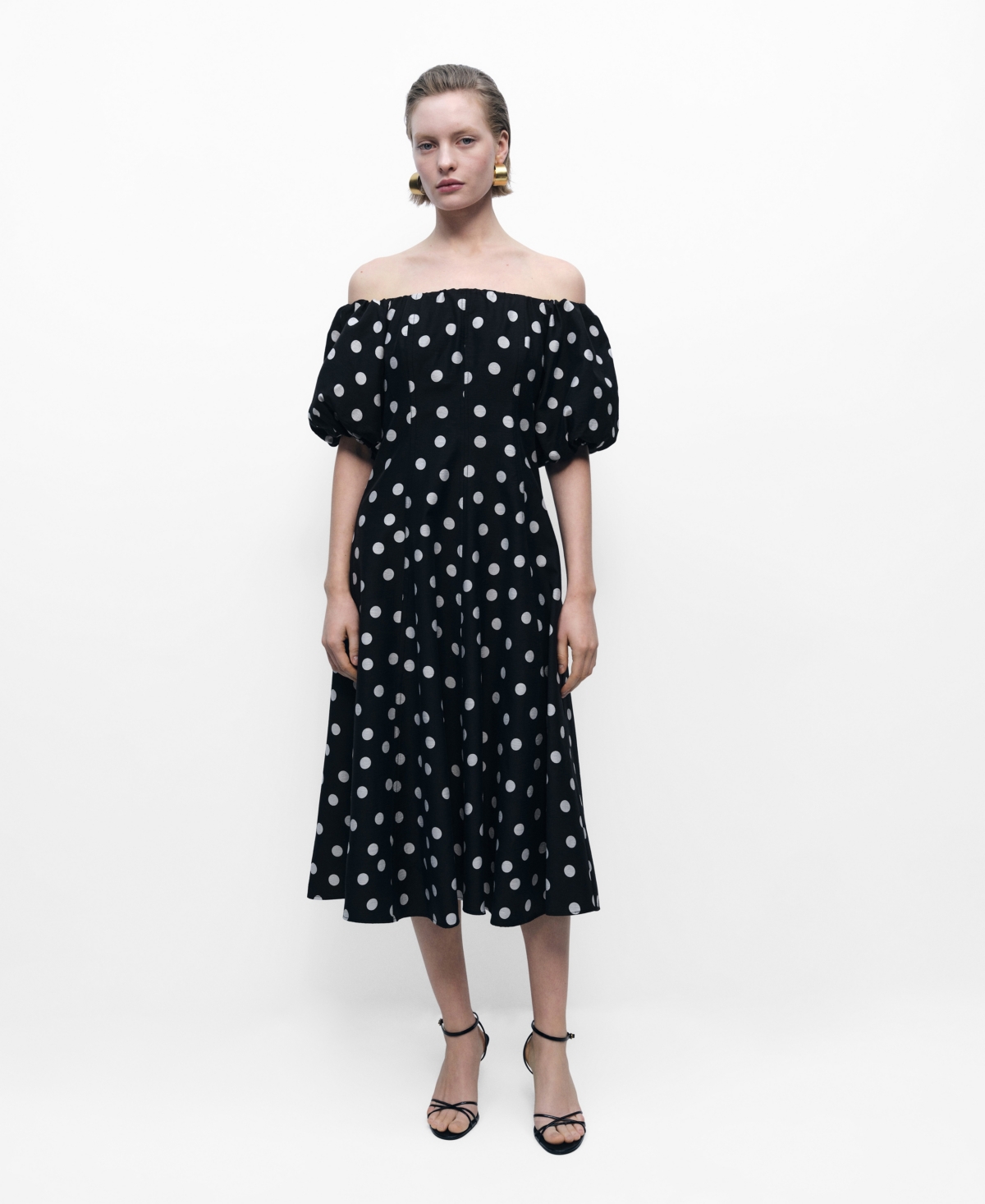 Click here for Mango Womens Strapless Polka Dot Dress - Black prices