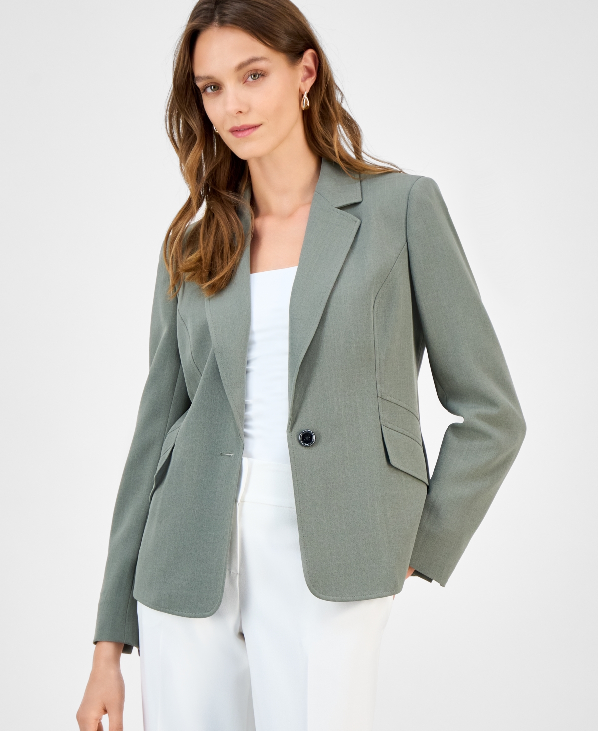 Click here for Kasper Womens One Button Notched Collar Blazer - D... prices