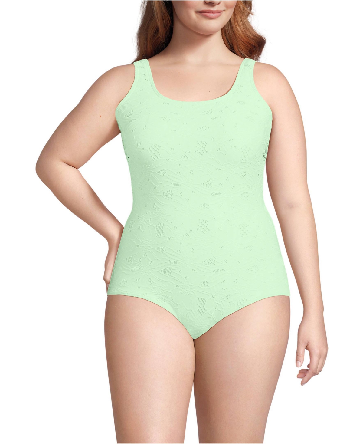 Click here for Lands End Womens Tugless Low Leg Lace One Piece Sw... prices