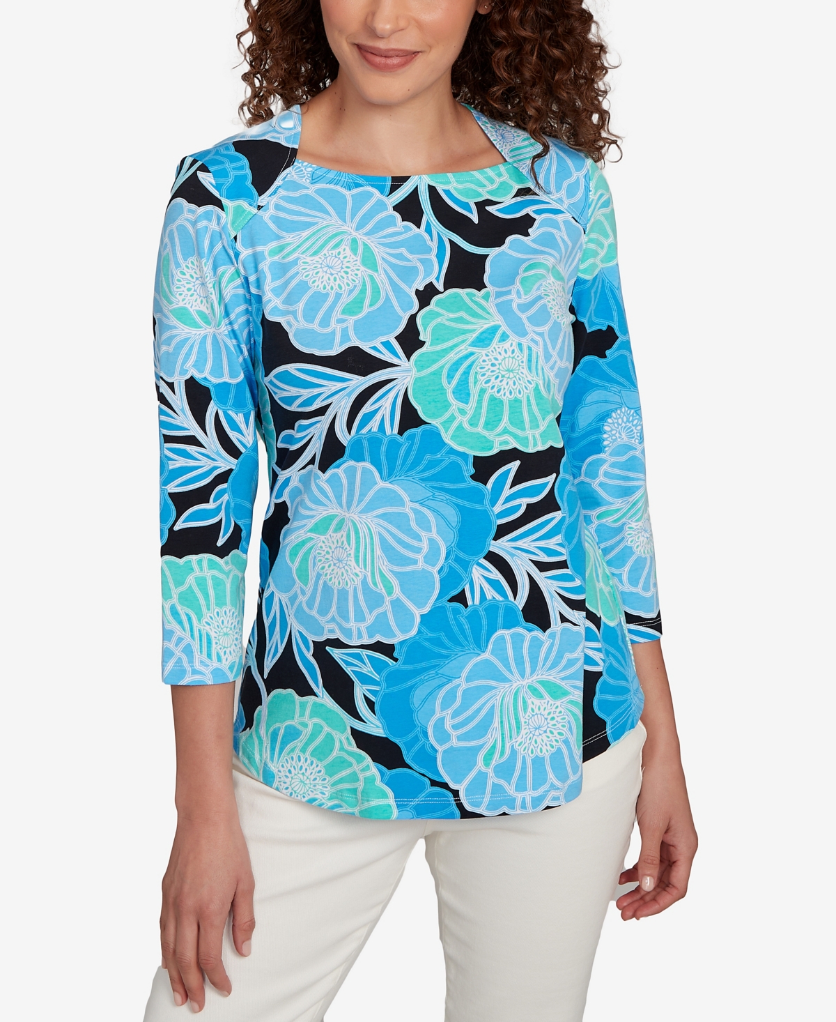 Click here for Ruby Rd. Petite Bold Poppies Envelope Neck Top - L... prices