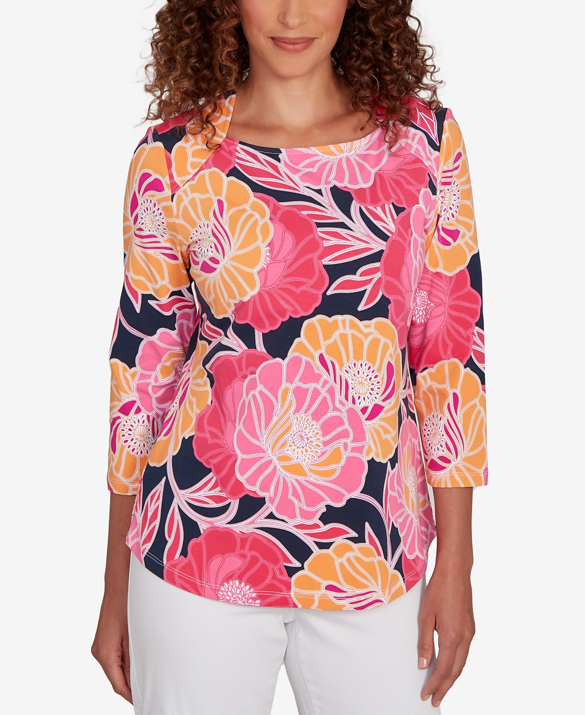 Click here for Ruby Rd. Petite Bold Poppies Envelope Neck Top - W... prices
