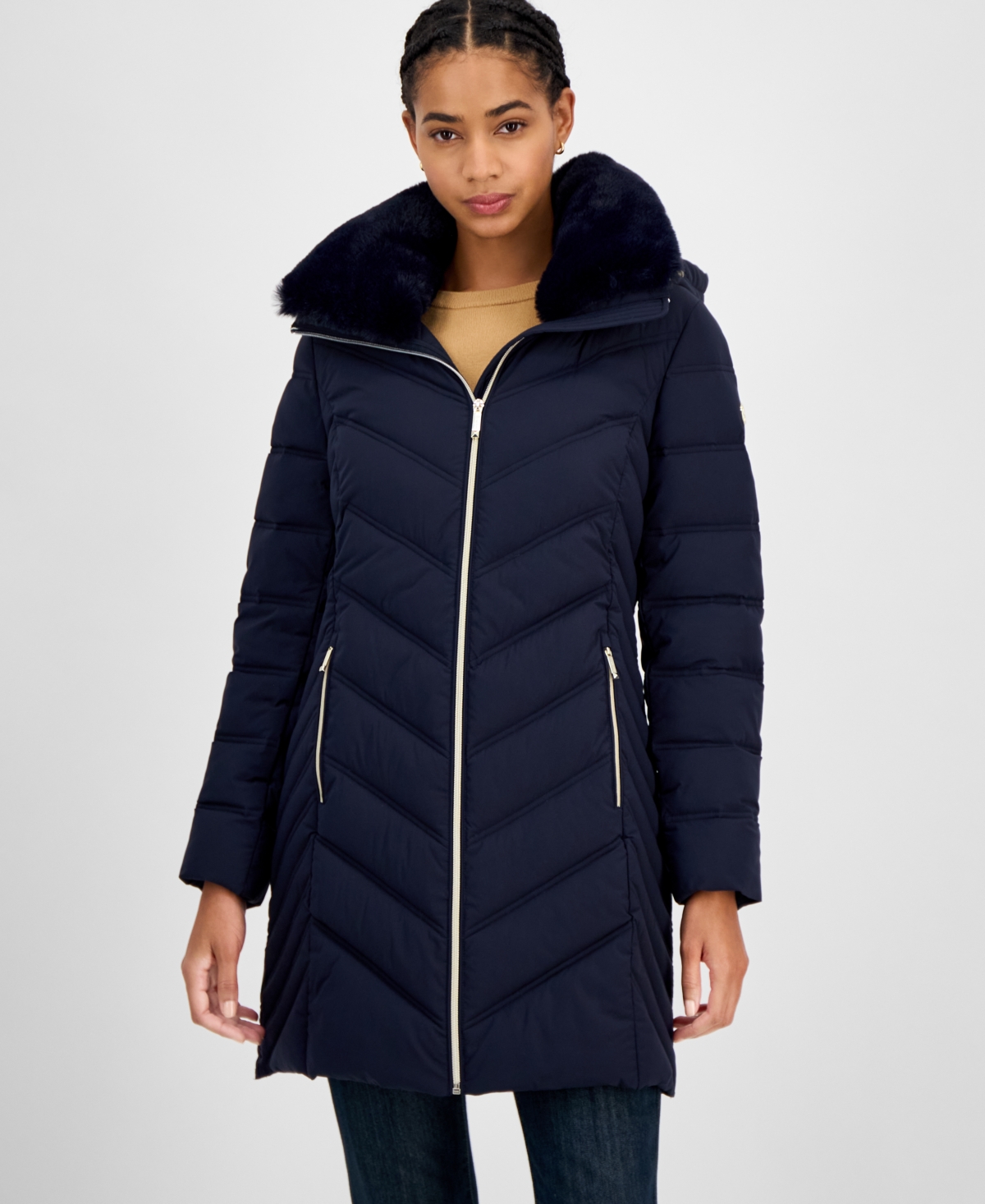 Click here for Michael Michael Kors Womens Faux-Fur-Trim Hooded P... prices