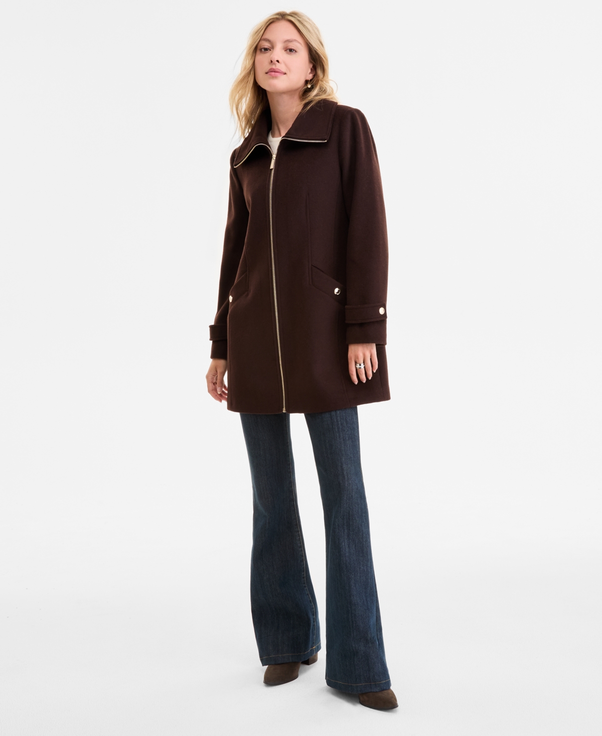 Click here for Michael Michael Kors Womens Collared Zip-Front Coa... prices