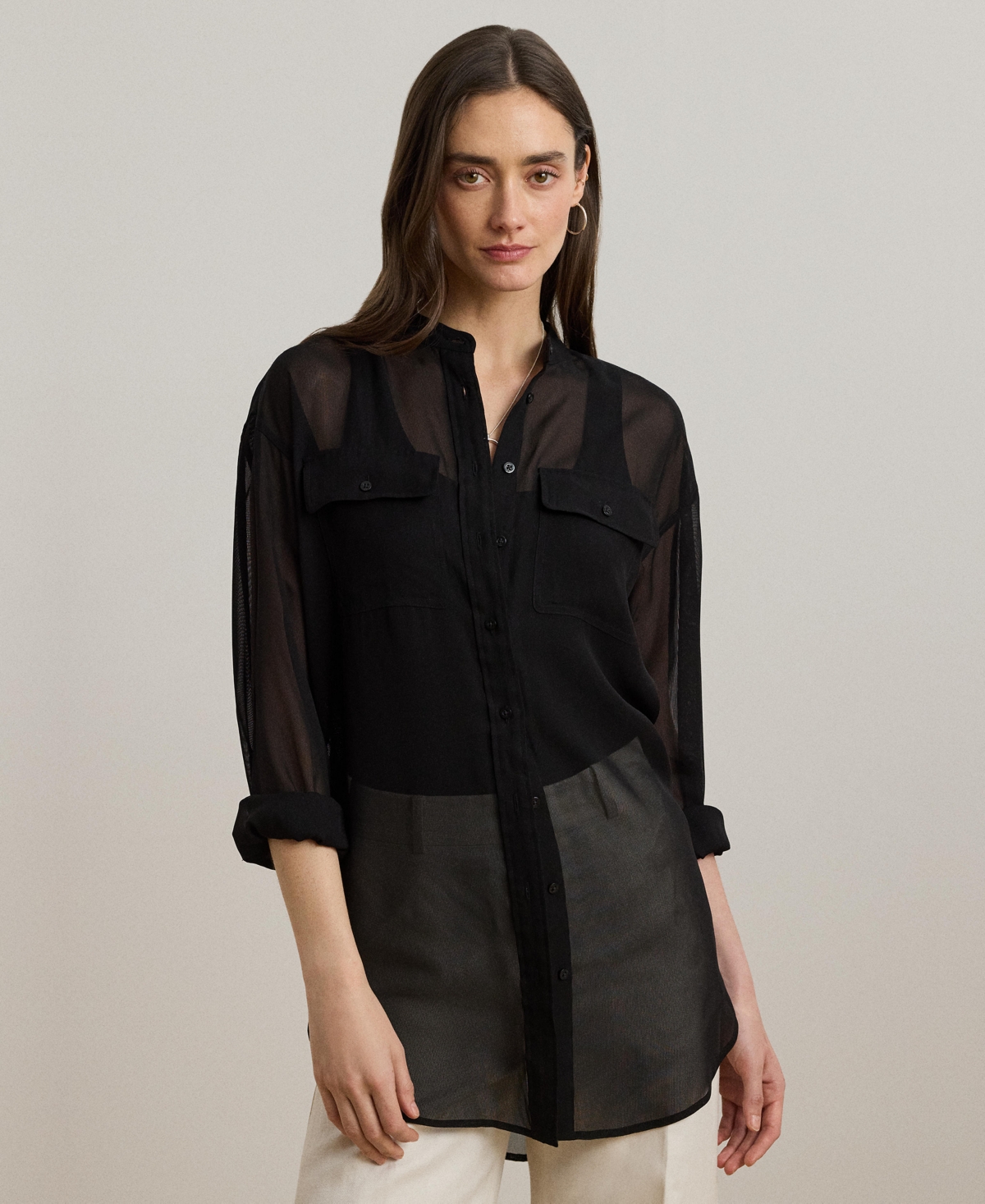 Lauren Ralph Lauren Womens Shadow-Stripe Dobby Shirt - Black