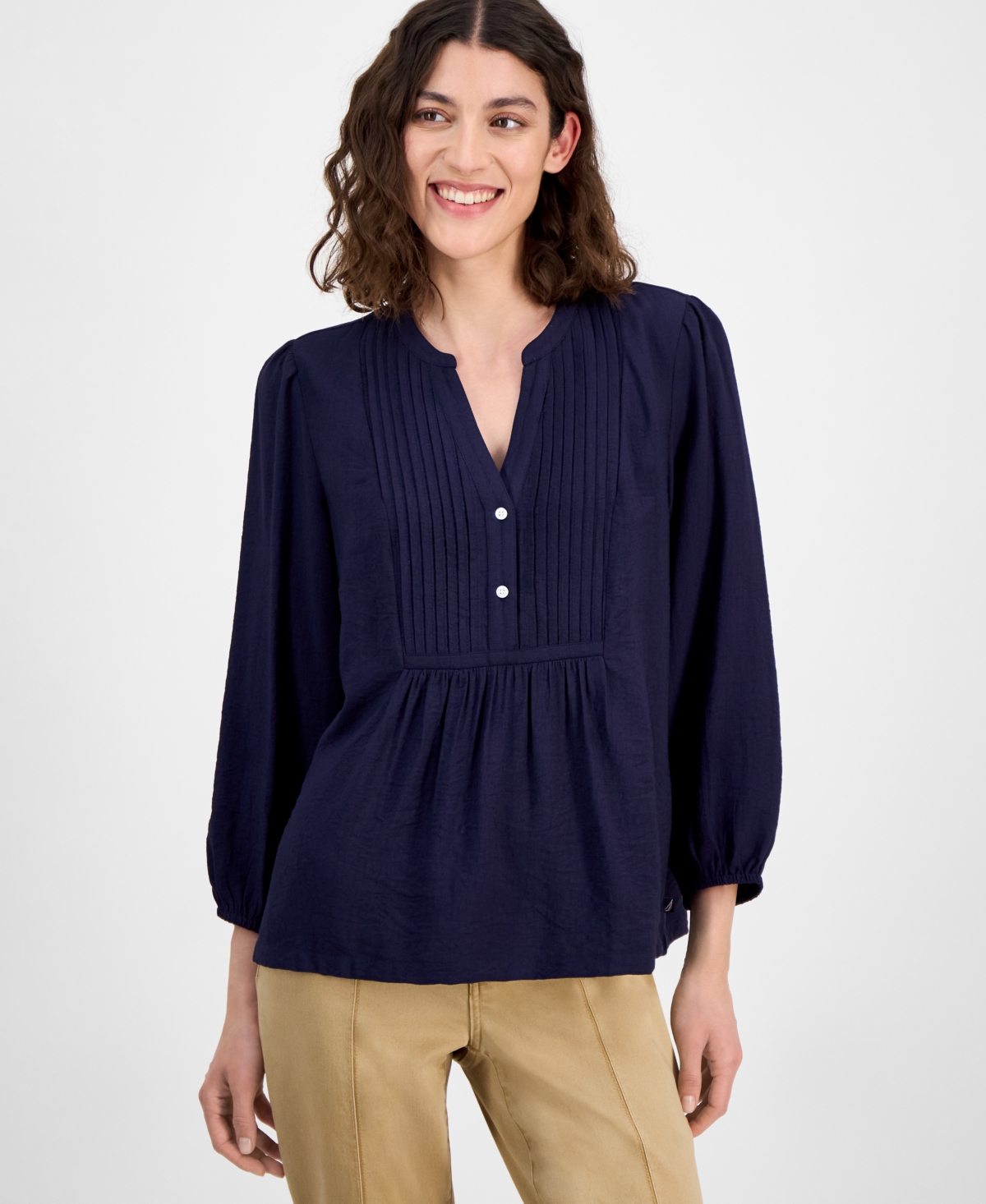 Click here for Nautica Jeans Womens 3/4-Sleeve Pintuck Blouse - N... prices