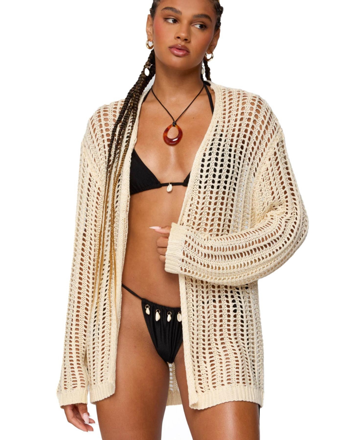 Click here for Edikted Womens Darcee Oversized Crochet Cardigan -... prices