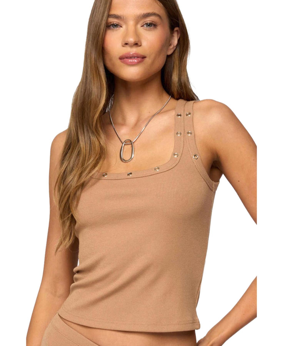 Click here for Edikted Womens Hasel Grommet Ribbed Tank Top - Bro... prices