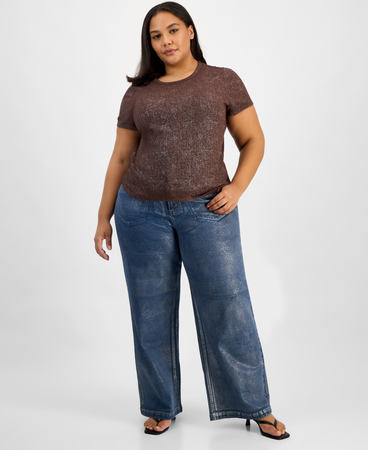 Click here for Bar Iii Trendy Plus Size Foiled Crewneck T-Shirt... prices