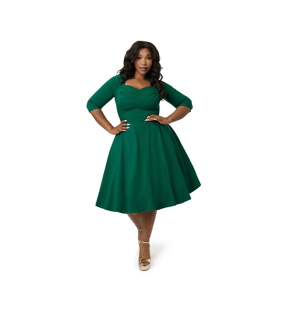 Click here for Unique Vintage Plus Size Pleated Bust Swing Dress... prices