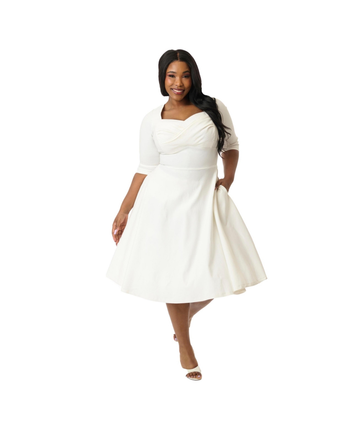 Click here for Unique Vintage Plus Size Pleated Bust Swing Dress... prices