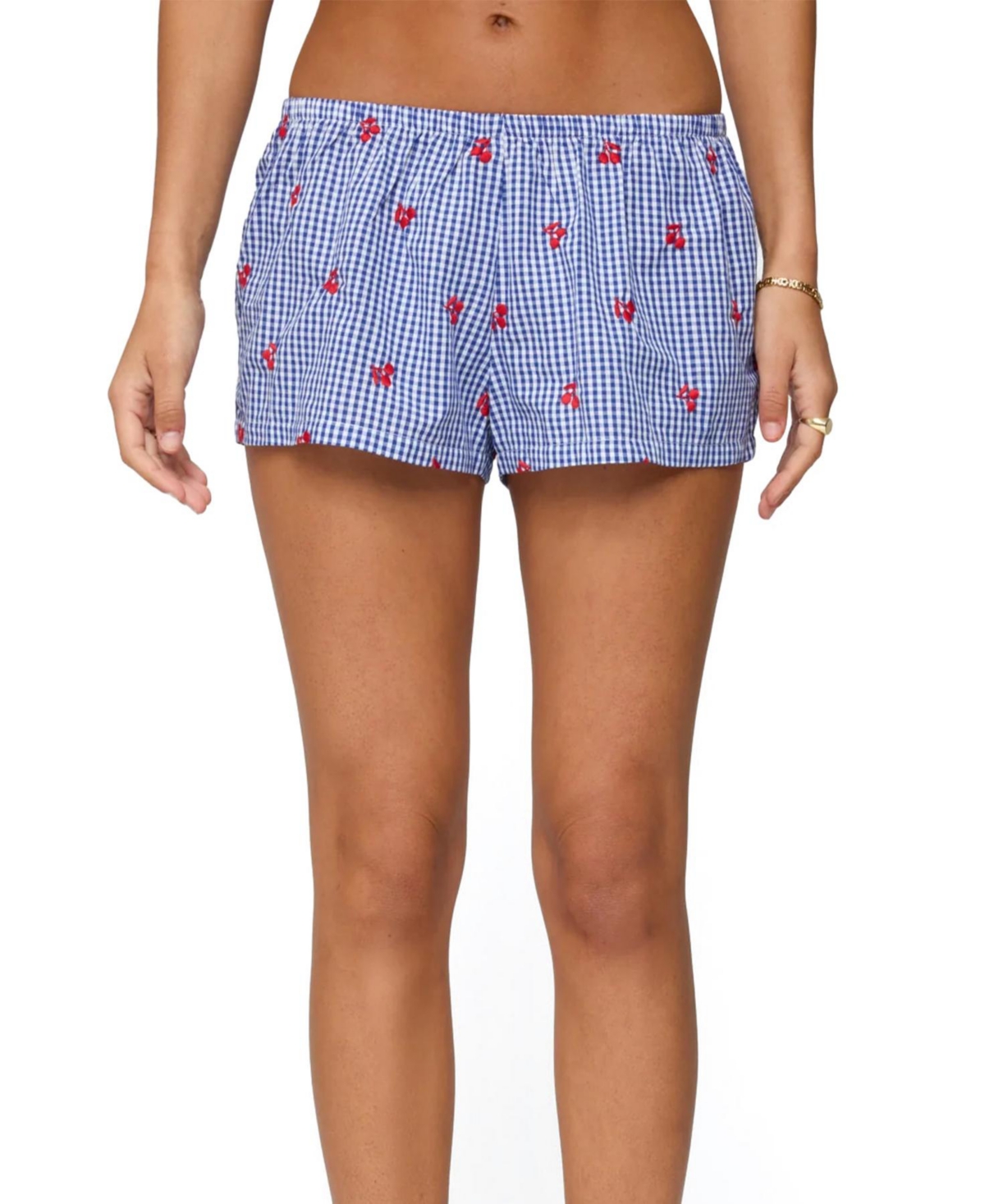 Click here for Edikted Womens Cherry Embroidered Gingham Boxer Sh... prices