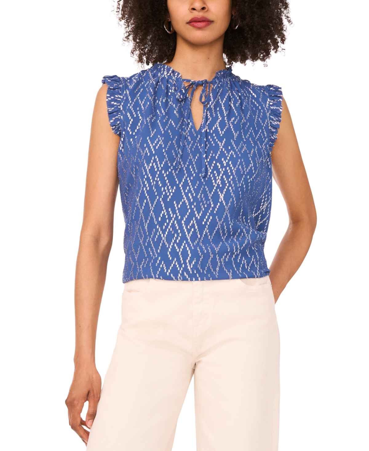 Click here for Parker Womens The Jenna Metallic-Pattern Tie-Neck... prices