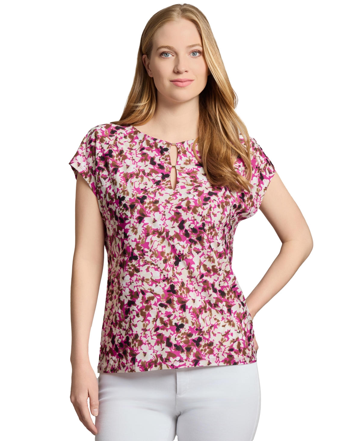 Click here for Jones New York Womens Printed Keyhole Extended-Sho... prices