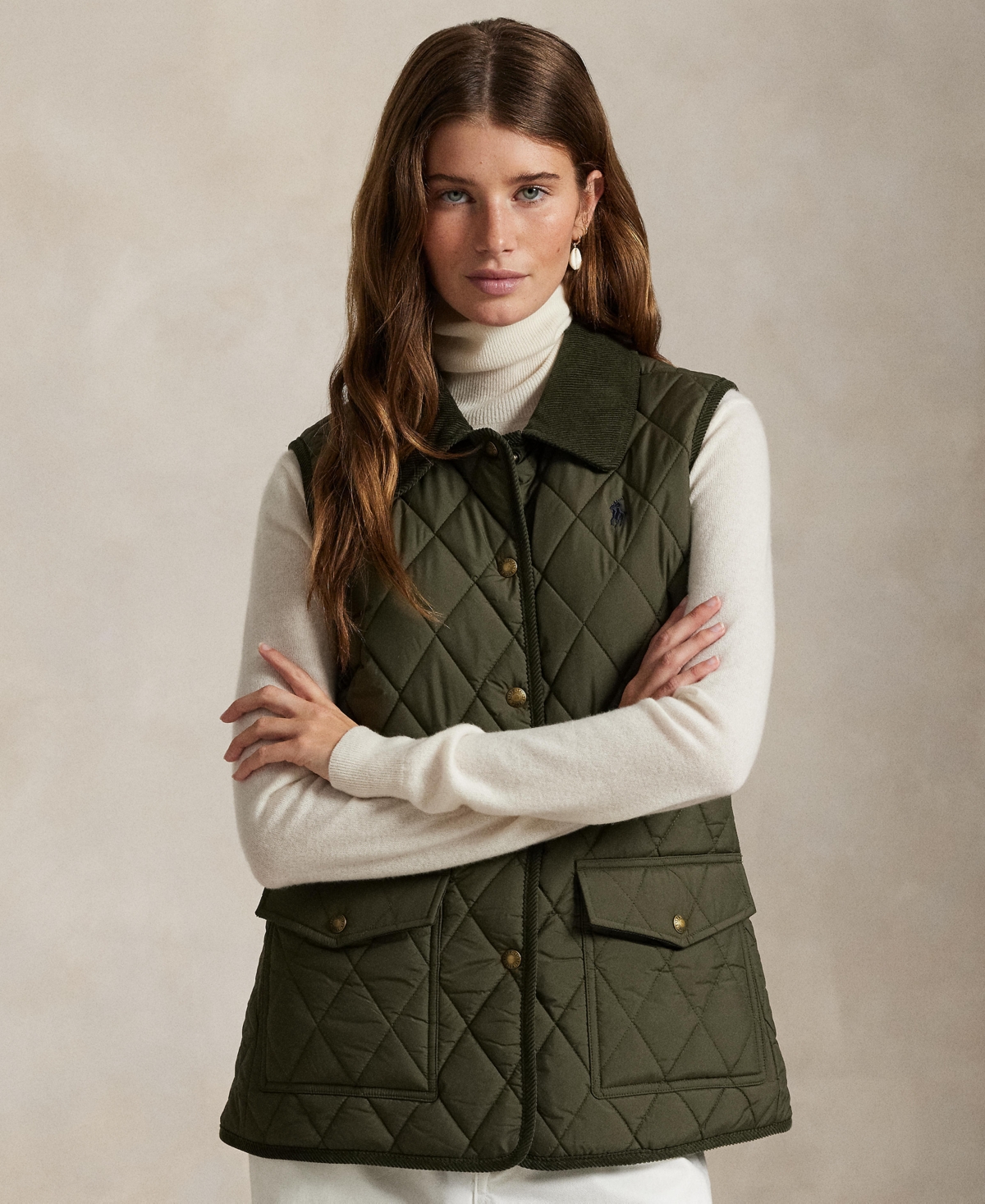 Click here for Polo Ralph Lauren Womens Corduroy-Trim Quilted Ves... prices
