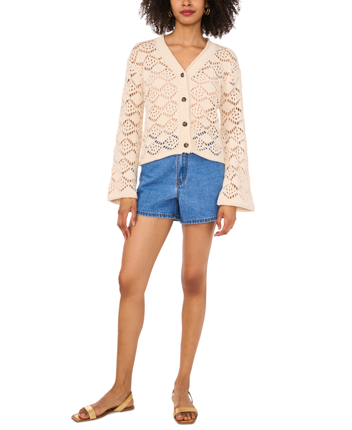Click here for Vince Camuto Womens Pointelle Cotton Cardigan - Al... prices