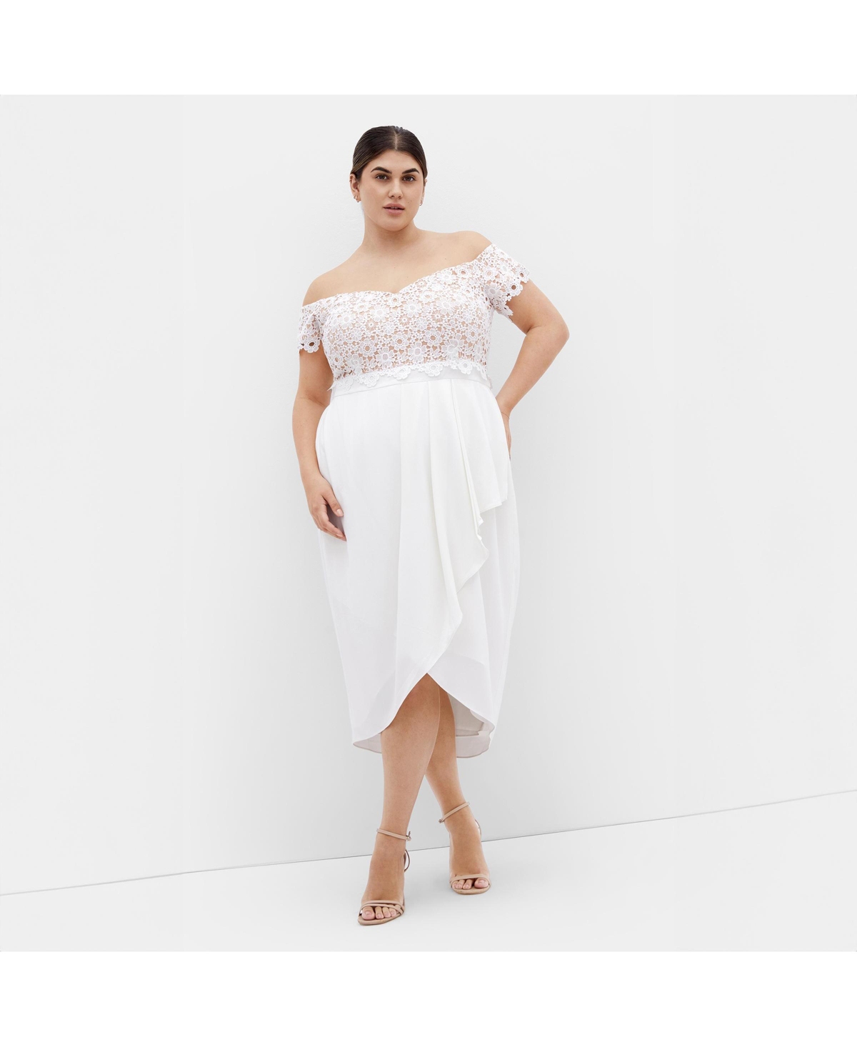 Click here for City Chic Womens Lace Glamour Midi Dress - Ivory prices