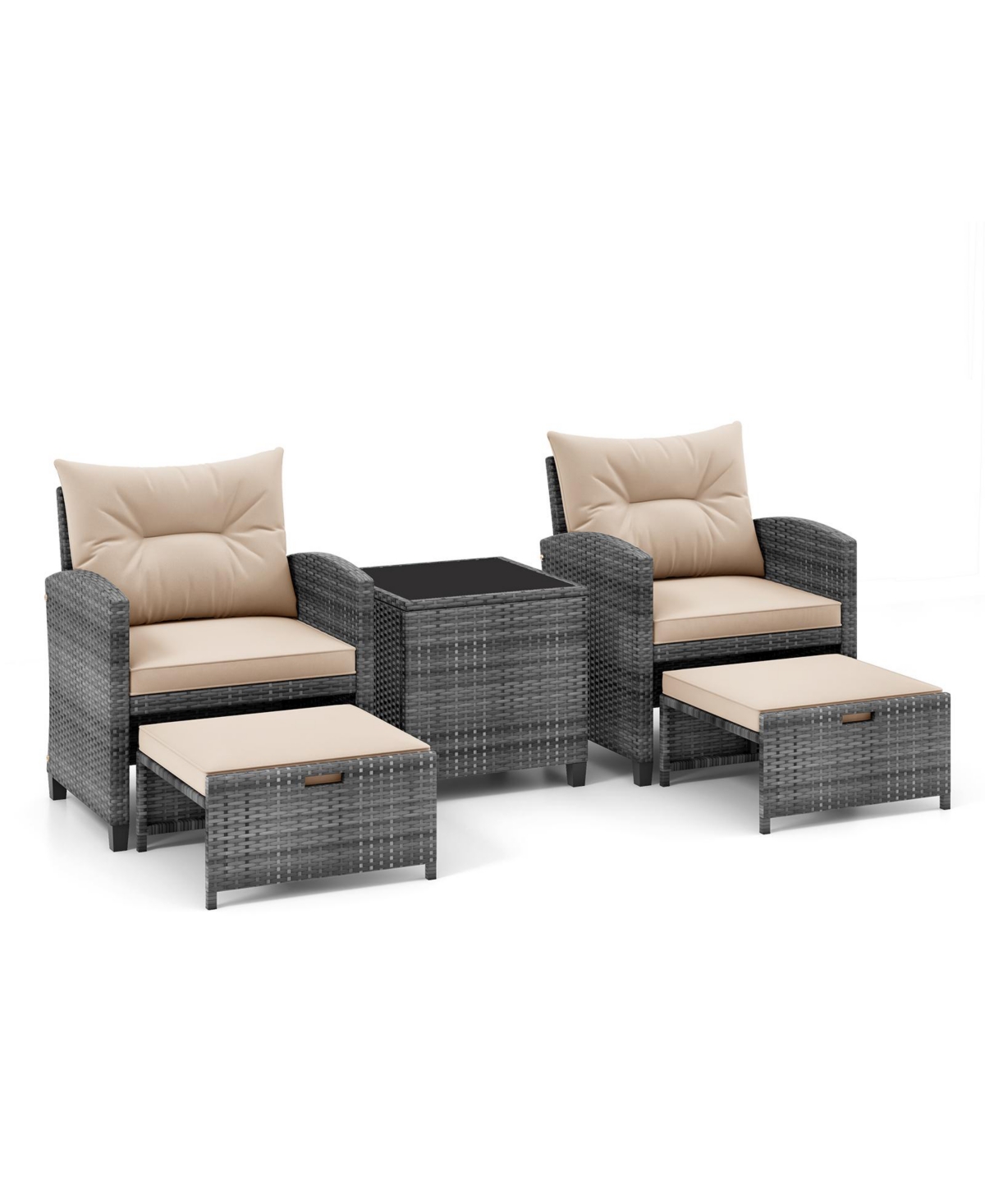 Click here for 5 Piece Patio Rattan Furniture with 2 Ottomans and... prices