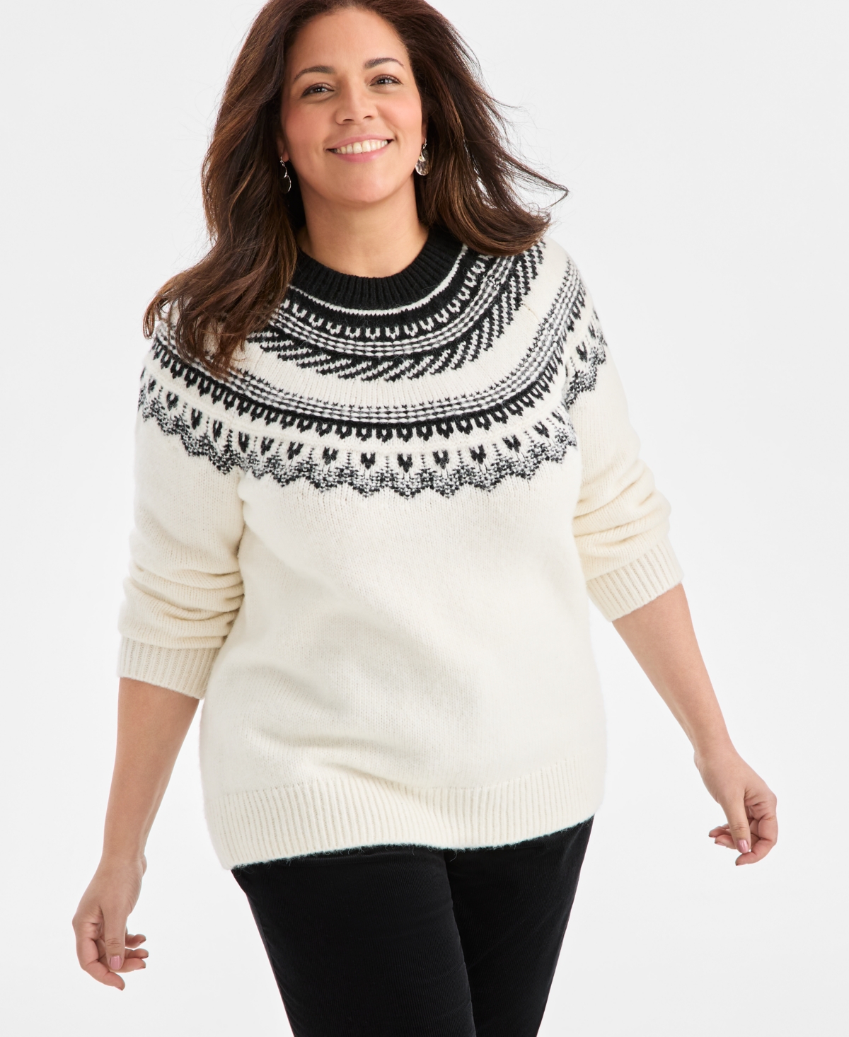 Click here for Style & Co Plus Size Fair Isle Crewneck Pullover S... prices